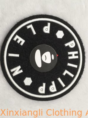 Custom Logo Iron On Patches With 3D Metallic Silver Embossing Heat Transfer Technics