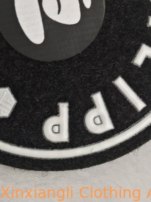 Custom Logo Iron On Patches With 3D Metallic Silver Embossing Heat Transfer Technics