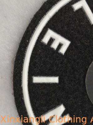 Custom Logo Iron On Patches With 3D Metallic Silver Embossing Heat Transfer Technics