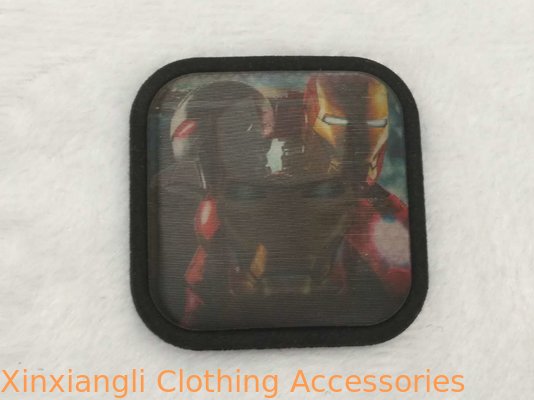 Iron On Heat Transfer Clothing Label with 3D Metallic Silver / Flocking Embossing