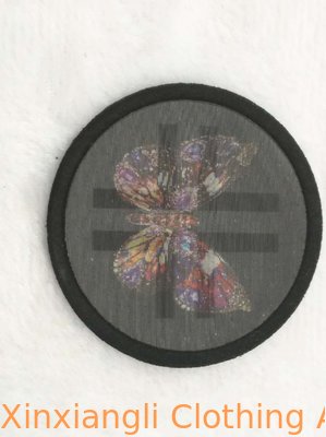 Iron On Heat Transfer Clothing Label with 3D Metallic Silver / Flocking Embossing