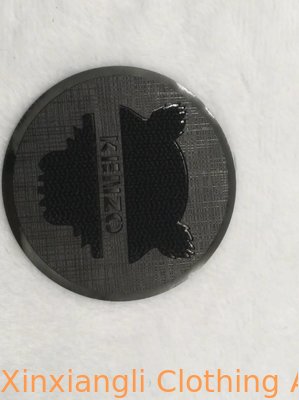 Iron On Heat Transfer Clothing Label with 3D Metallic Silver / Flocking Embossing