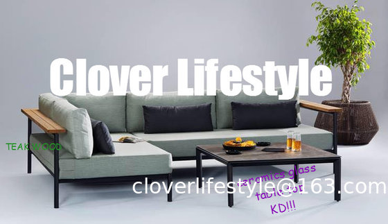 Teak wood arm + powder coating aluminum + soft outdoor cushion By Clover Lifestyle