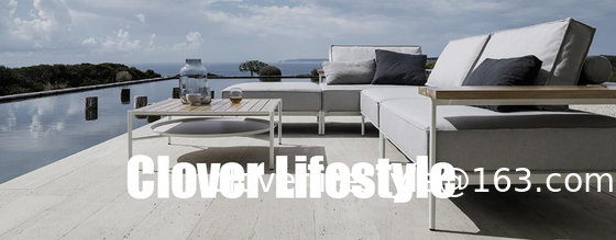 Teak wood arm + powder coating aluminum + soft outdoor cushion By Clover Lifestyle