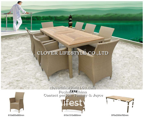 ANNE flat wicker dining set with teak arm for Hotel, Garden and Beach by Clover Lifestyle Outdoor Furniture China