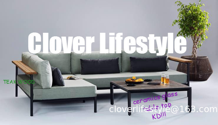 Teak wood arm + powder coating aluminum + soft outdoor cushion By Clover Lifestyle
