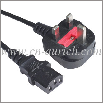 BSI power cord with C13 female plug, UK power supply cord with non-rewirable plug ASTA app