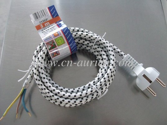 VDE approved cotton braid power cables, European schuko electric iron textile power cords