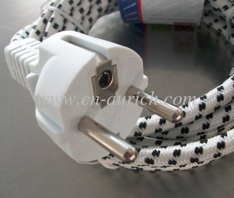 VDE approved cotton braid power cables, European schuko electric iron textile power cords