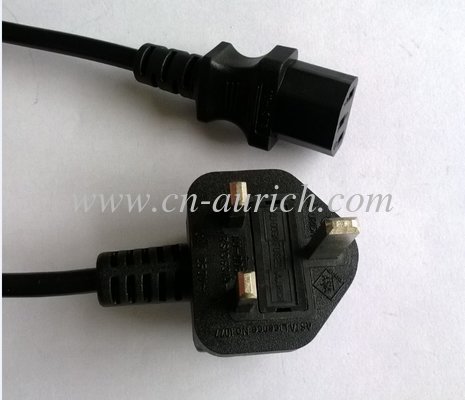 BS1363 moulded power cord plug, UK C13 power supply cord