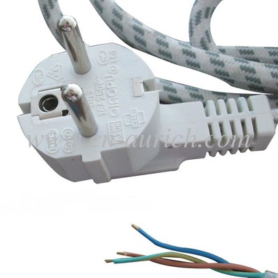 European Cotton braided power cord with CEE7/7 straight schuko plug