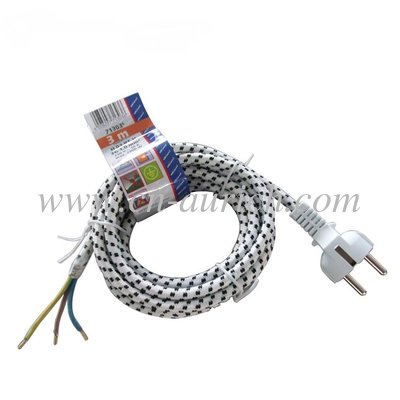 European Cotton braided power cord with CEE7/7 straight schuko plug