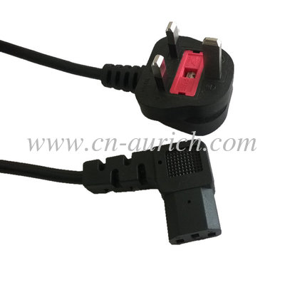 European cordset with angled C13 connector, UK AC power cord