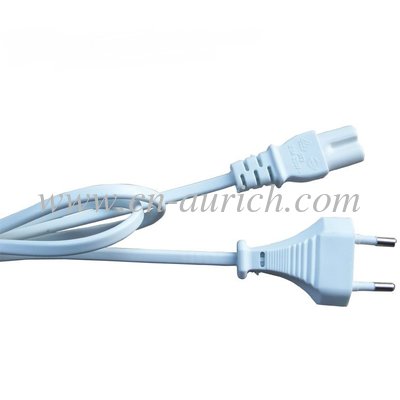 VDE C7 power cord with white flexible cable, power cord for power adapter.