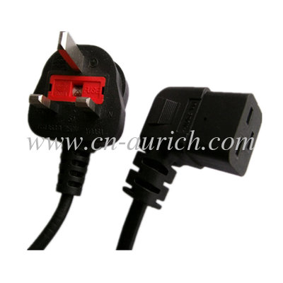 UK power supply cord with C19 angled connector