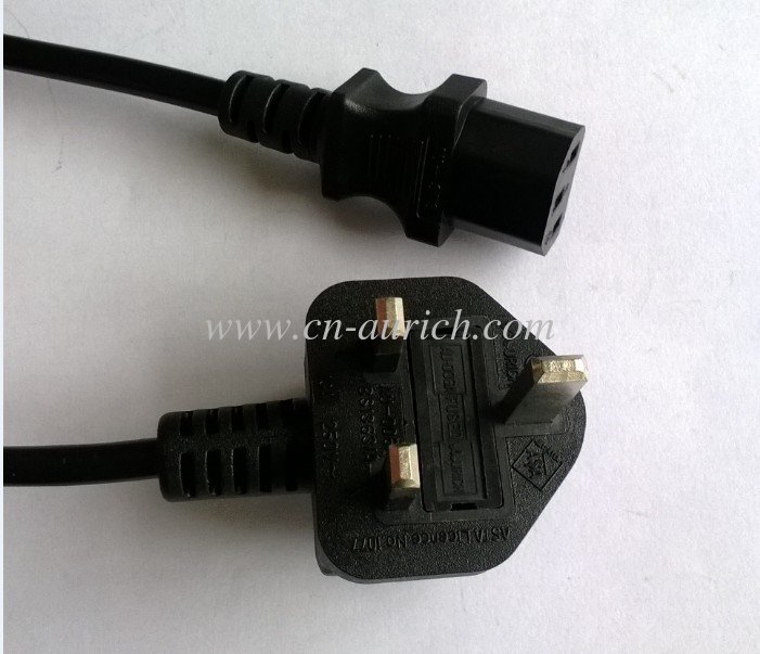 BS1363 moulded power cord plug, UK C13 power supply cord