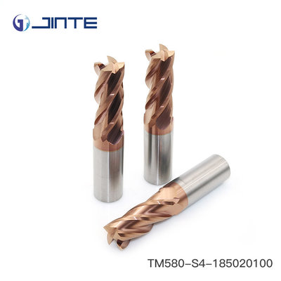 CNC 4 Flute Square HRC58 Solid Carbide End Mill With Bronze Coating , High Hardness