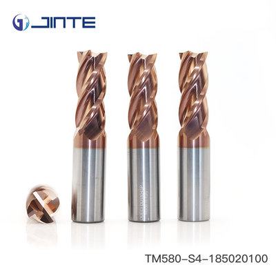 CNC 4 Flute Square HRC58 Solid Carbide End Mill With Bronze Coating , High Hardness