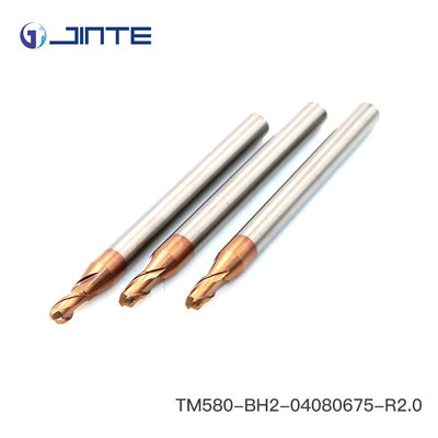 HRC58 Bronze Coating 4mm Carbide Ball Nose End Mill Cutting Tool For Steels And Cast Iron