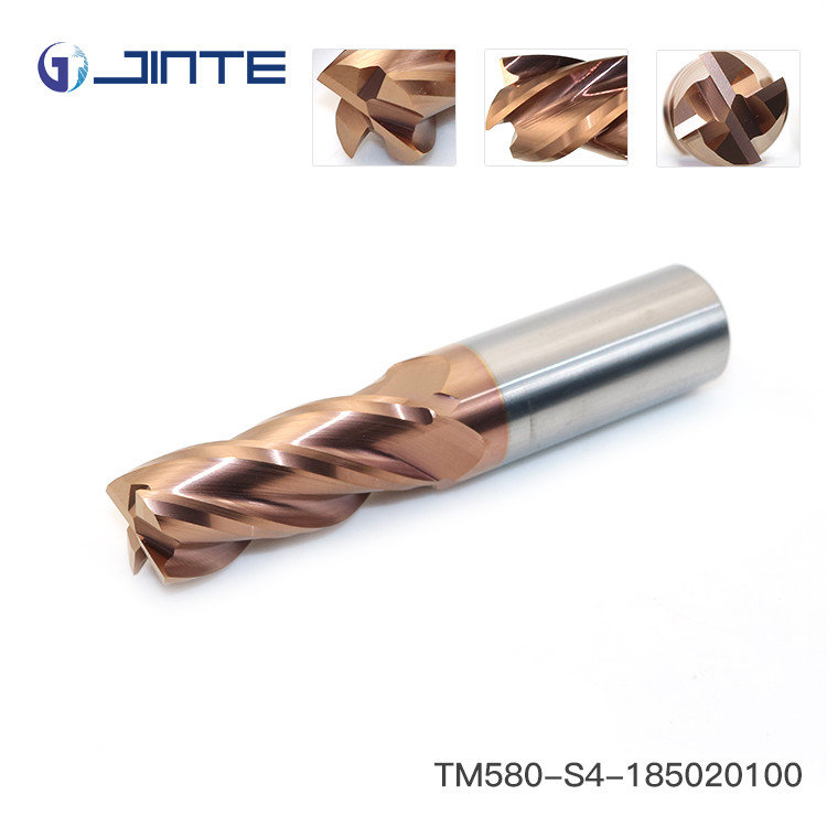 CNC 4 Flute Square HRC58 Solid Carbide End Mill With Bronze Coating , High Hardness