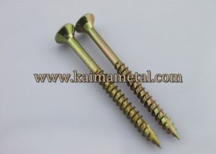 Flat head chipboard screws, carbon steel yellow zinc plated screws, type17