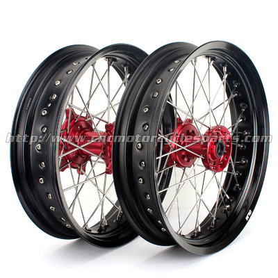 CNC Anodized17 Inch Dirt Bike Supermoto Wheels With Spokes Rims Hubs 36 Holes