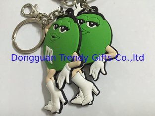 China Mini 3D Double-sided M Beans Shape Rubber Soft PVC Keychains In Green Color For Promotion Gift supplier