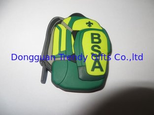 China Cool School Boys Girls Backpack Shape Soft PVC Magnet Fridge Magnet In Yellow Green Color For Bag Company Advertisement supplier