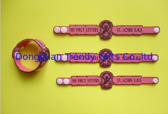 China Pink Soft PVC Rubber Bracelet Clasp Adjustable Bracelet ,Custom Company Logo Name, For Adult And Kids supplier