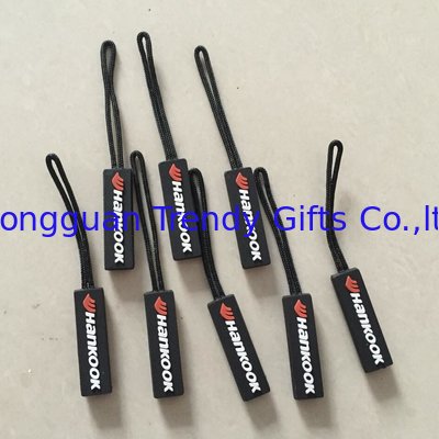 Flexible Silicone Rubber Soft PVC Zipper Puller Embossed Logo For Bags And Luggage supplier