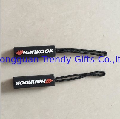 Flexible Silicone Rubber Soft PVC Zipper Puller Embossed Logo For Bags And Luggage supplier