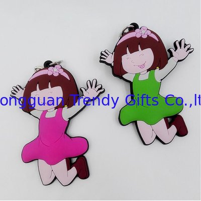 Beautiful Pink Green 2d Girl Rubber Keyring / Soft Rubber PVC Keychain Custom Shape supplier