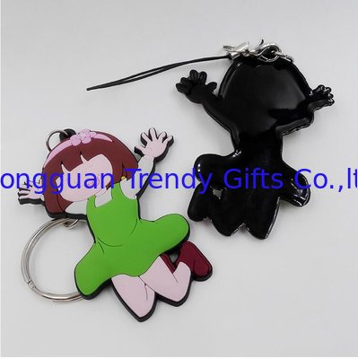 Beautiful Pink Green 2d Girl Rubber Keyring / Soft Rubber PVC Keychain Custom Shape supplier