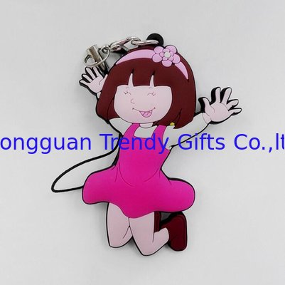 Beautiful Pink Green 2d Girl Rubber Keyring / Soft Rubber PVC Keychain Custom Shape supplier
