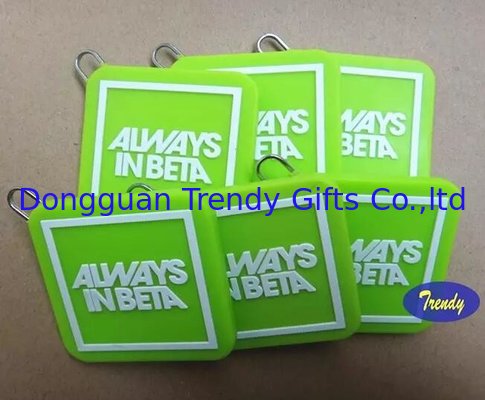 Personalized Green Color Square Shape Silicone Zipper Head Charms With Cloth Brand Name Logo supplier
