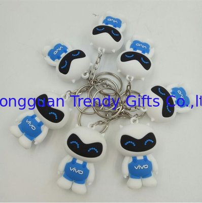 Personalized Vivo Cellphone Brand 3d Soft PVC Keychain With Cartoon White Cat Shaped supplier