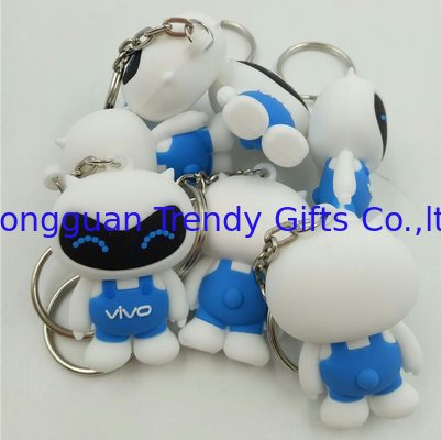 Personalized Vivo Cellphone Brand 3d Soft PVC Keychain With Cartoon White Cat Shaped supplier
