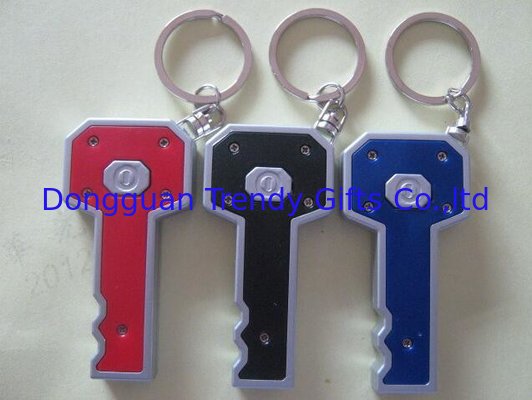 Custom Plastic Key Shape Led Flashlight Keychain / Led Torch Keychain 8*3.5CM For School Students Gift supplier