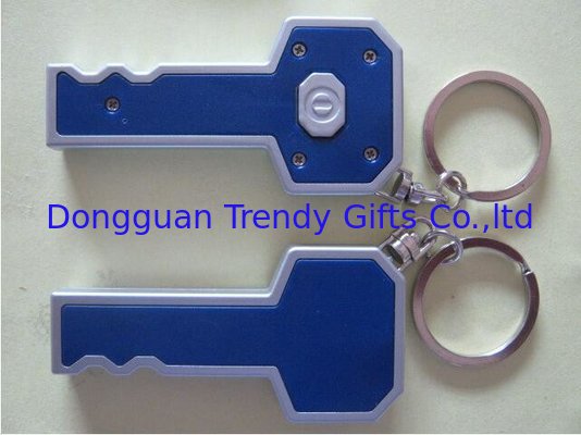 Custom Plastic Key Shape Led Flashlight Keychain / Led Torch Keychain 8*3.5CM For School Students Gift supplier
