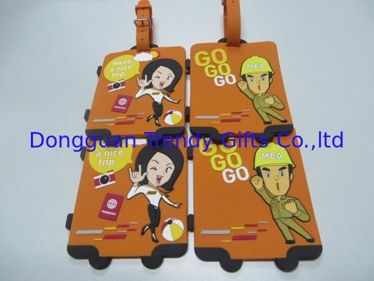 Lovely 3D Suitcase Shape Silicone Rubber PVC Airplane Luggage Tag Embossed Man Woman Logo With Name Card Back supplier