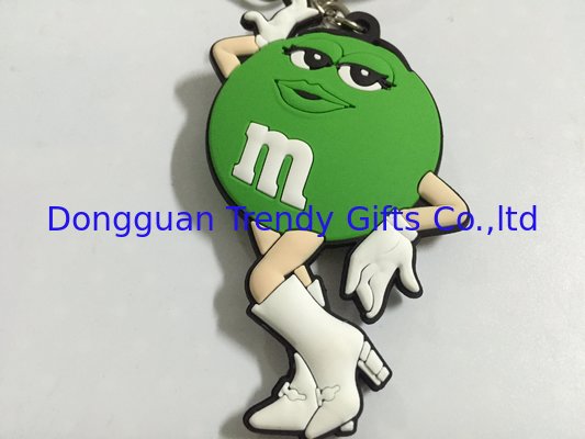Mini 3D Double-sided M Beans Shape Rubber Soft PVC Keychains In Green Color For Promotion Gift supplier