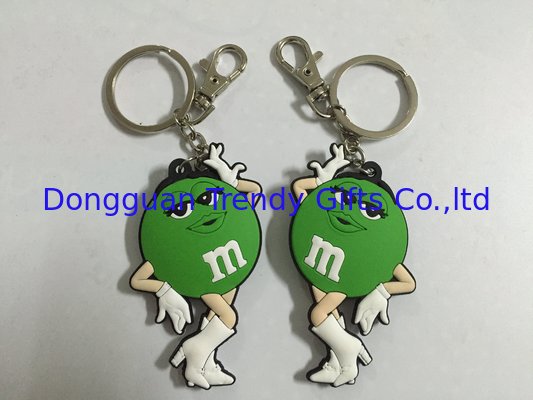 Mini 3D Double-sided M Beans Shape Rubber Soft PVC Keychains In Green Color For Promotion Gift supplier