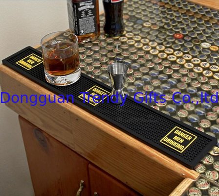 Custom Danger Drinking Rubber PVC Bar Rail Mat / Non Slip PVC Beer Mat In Black Color supplier