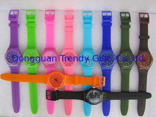 10 Candy Colors Jelly Band Silicone Swatch Style Watch With Plastic Case , Quality Japan Movement PC21S supplier