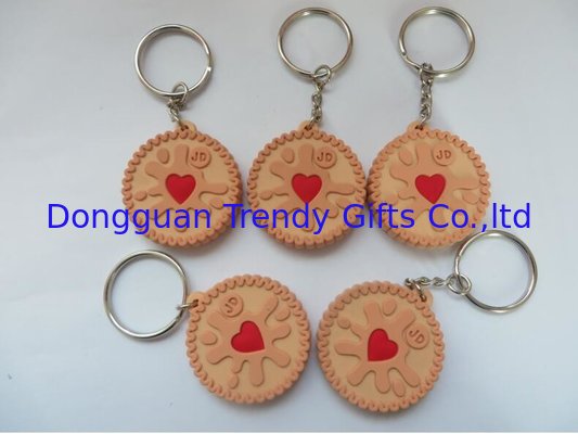 Promotional Cute Chocolate Cookies Silicone Rubber PVC Keychains With Metal Ring , Best Christmas Gift supplier
