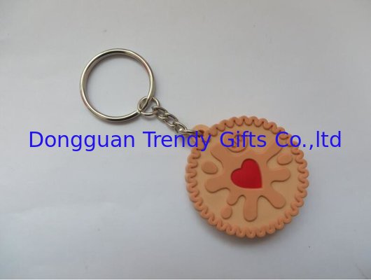 Promotional Cute Chocolate Cookies Silicone Rubber PVC Keychains With Metal Ring , Best Christmas Gift supplier