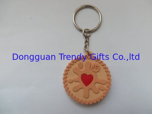 Promotional Cute Chocolate Cookies Silicone Rubber PVC Keychains With Metal Ring , Best Christmas Gift supplier