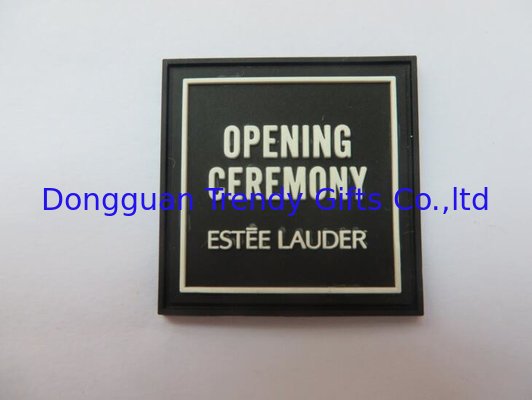 Custom Estee Lauder 3d Soft PVC Lapel Garment Label Black Color For Open Ceremony , Durable And Waterproof supplier