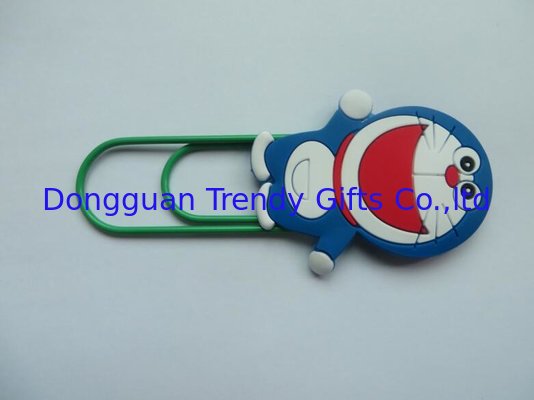 Lovely Doraemon Rubber PVC Bookmark With Green Clip , Mini Size , Best Christmas Gift For Children supplier