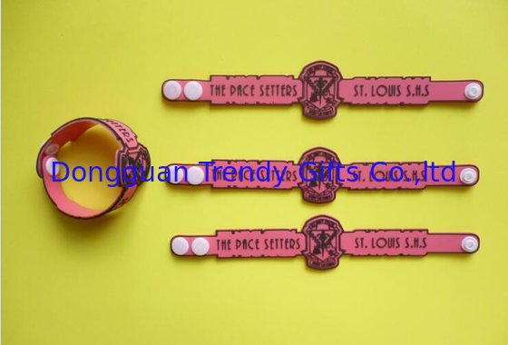 Pink Soft PVC Rubber Bracelet Clasp Adjustable Bracelet ,Custom Company Logo Name, For Adult And Kids supplier